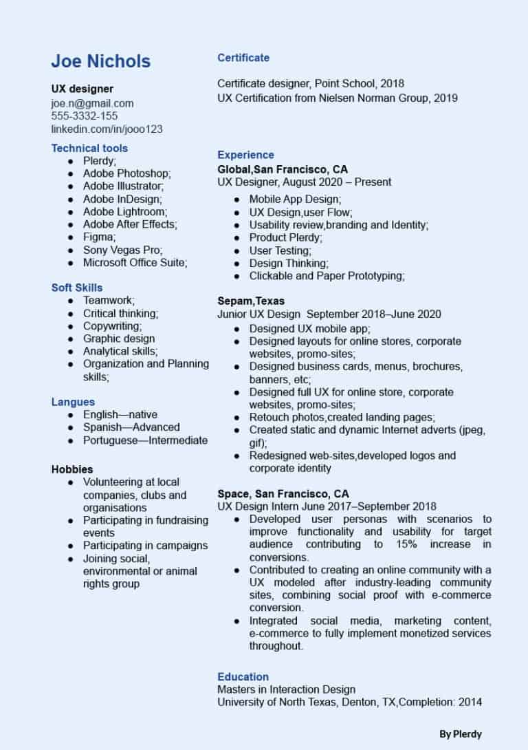 UX Designer Resume Examples – Plerdy