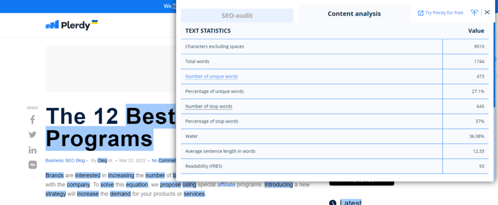 SEO Content Checker Tool – Plerdy